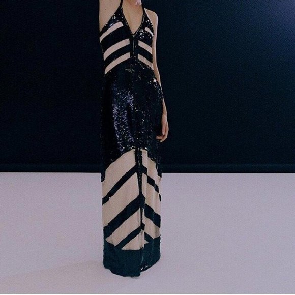 Uterque | Dresses | Uterque Sequin Embellished Long Maxi Dress Gown ...